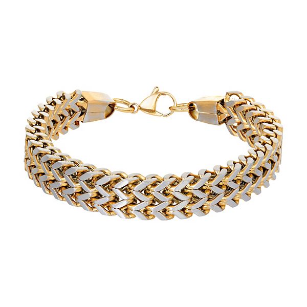 Men's LYNX Stainless Steel Gold Tone Ion Plated Double-Row Foxtail ...