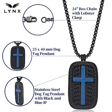 Men's LYNX Black & Blue Ion Plated Stainless Steel Cross Dog Tag ...