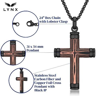 Men's LYNX Stainless Steel Carbon Fiber & Copper Foil Cross Pendant ...