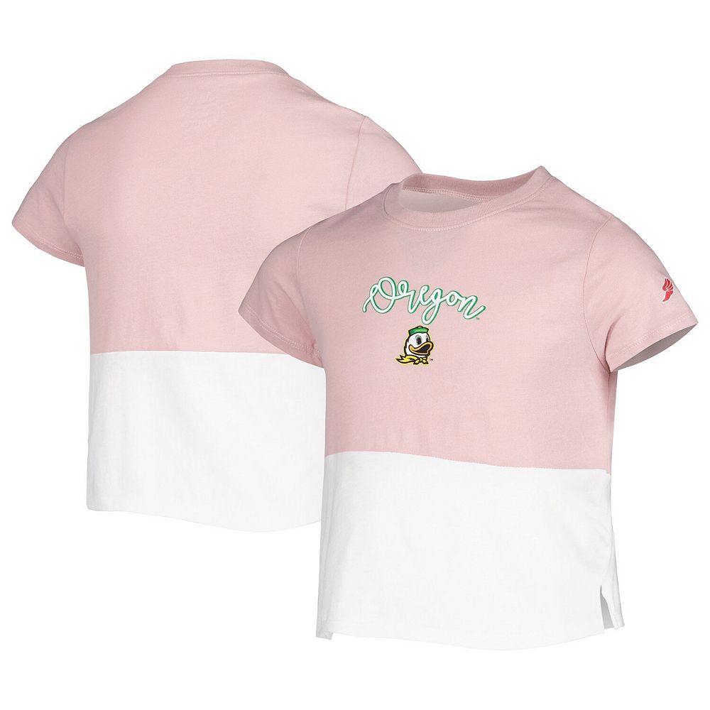 Girls Youth League Collegiate Wear Pink Oregon Ducks Colorblocked T-Shirt