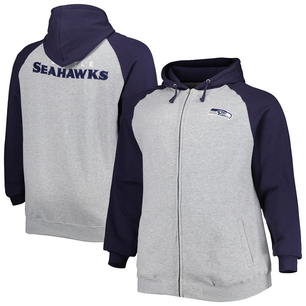 Men's Heather Gray Seattle Seahawks Big & Tall Fleece Raglan Full-Zip ...