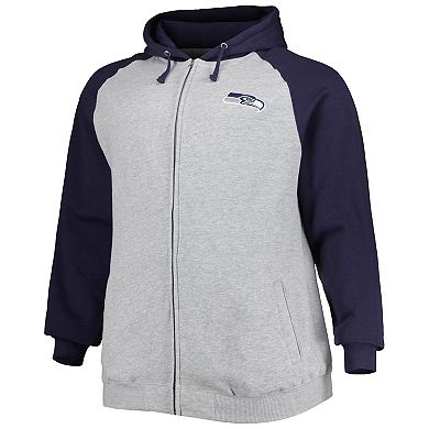 Men's Heather Gray Seattle Seahawks Big & Tall Fleece Raglan Full-Zip ...