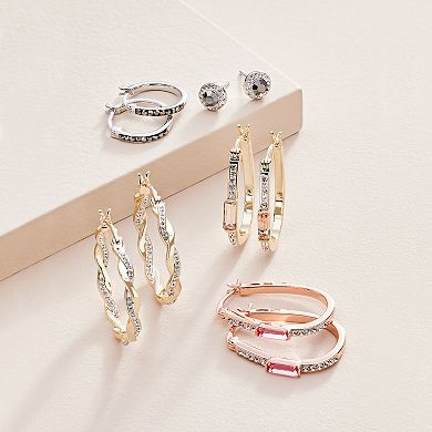 Chrystina Crystal Twist Gold Tone Fine Silver Plated Hoop Earrings