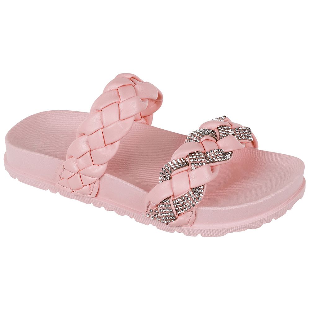 Girls Elli by Capelli Faux Leather & Gem Braided Comfort Flex Flip Flops