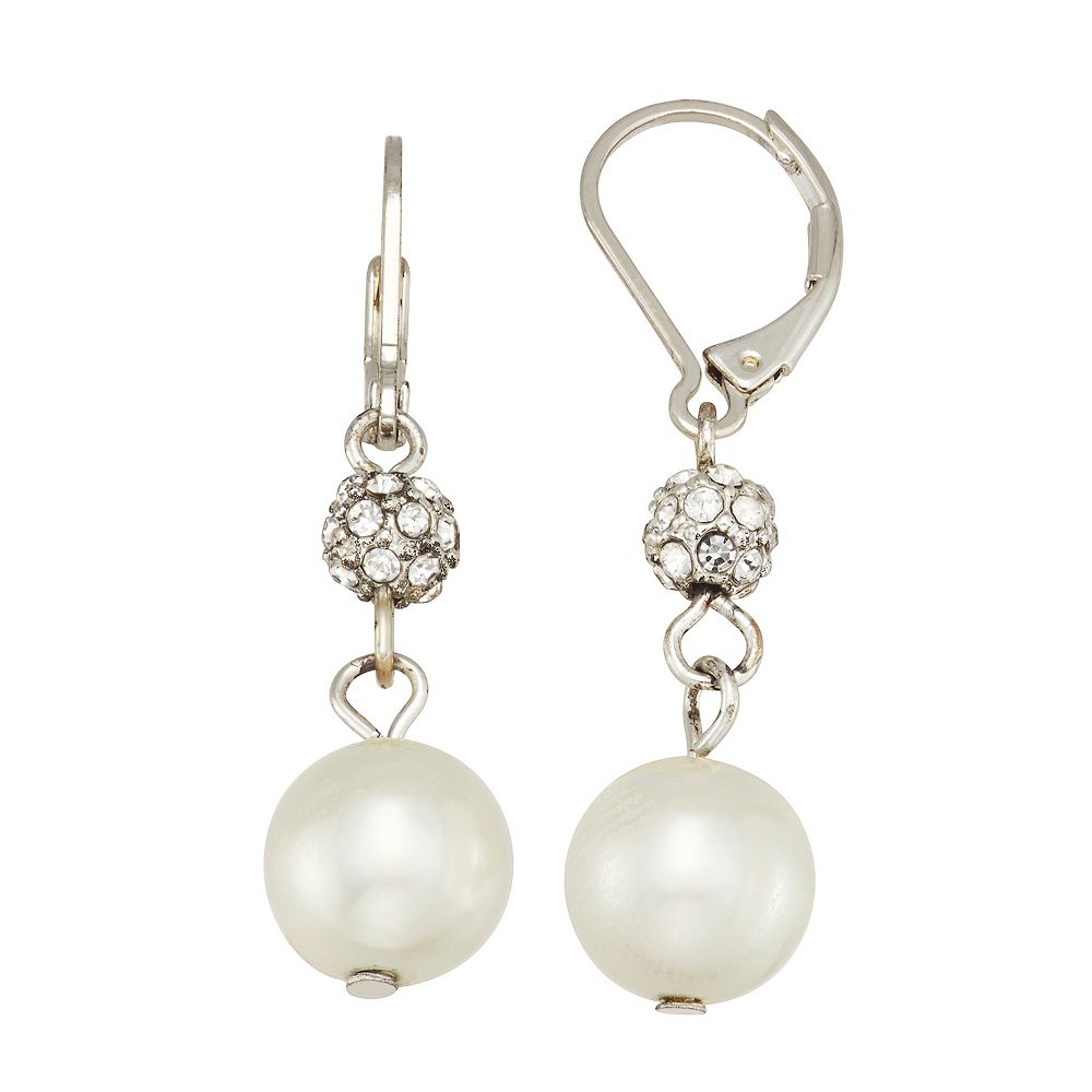 You're Invited Silver-Tone Leverback Simulated Pearl Double Drop Earrings