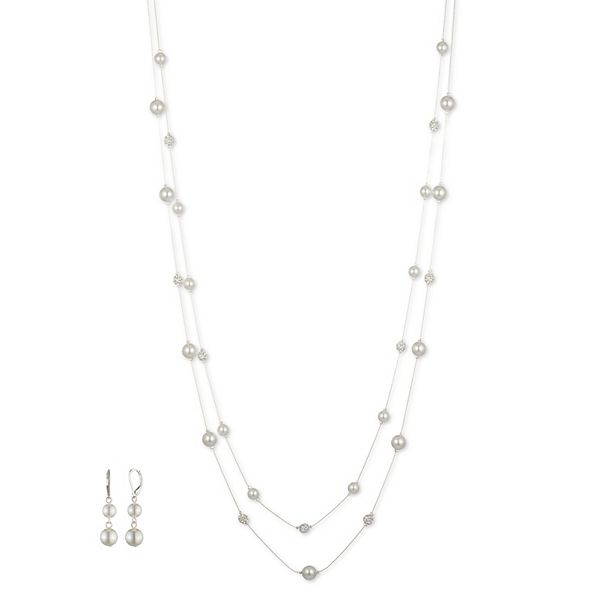 You're Invited Silver Tone Simulated Pearl Earring and Necklace Set
