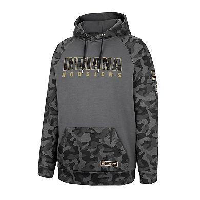 Men's Colosseum Charcoal Indiana Hoosiers OHT Military Appreciation Camo Stack Raglan Pullover ...