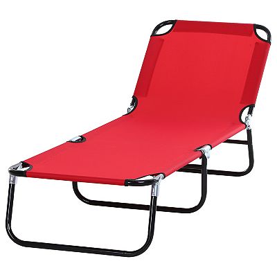 Outsunny Outdoor Sun Lounger Folding Chaise Lounge Chair w 4 Position Adjustable Backrest for Beach Poolside and Patio Red