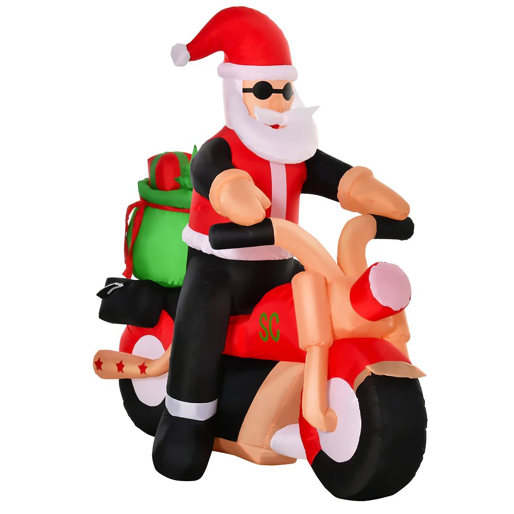 HOMCOM 5ft Christmas Inflatable Santa Claus Riding A Motorcycle with ...