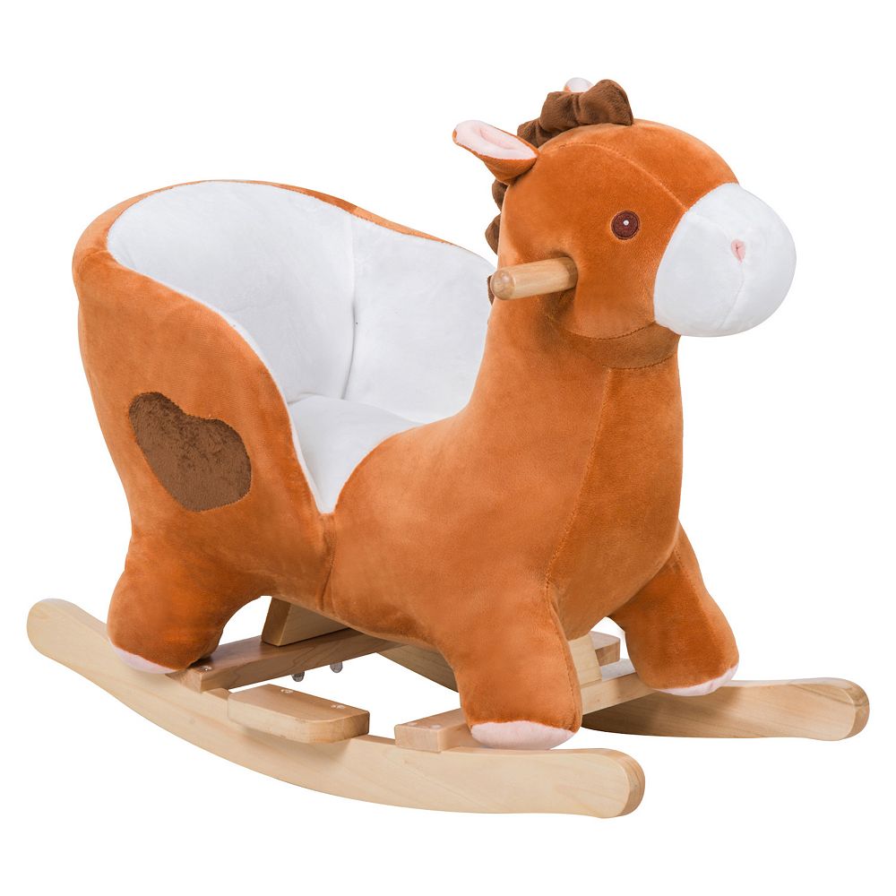 Qaba Kids Ride On Rocking Horse Plush Animal Toy Sturdy Wooden Rocker ...