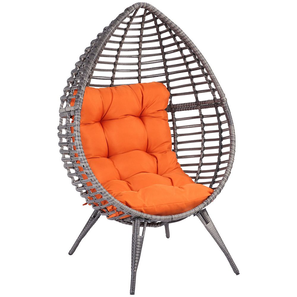 Outsunny Rattan Wicker Lounge Chair with Soft Cushion Outdoor/Indoor ...
