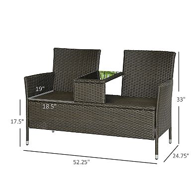 Outdoor Patio 2 Seat Rattan Wicker Chair Bench With Tea Table Padded Sofa