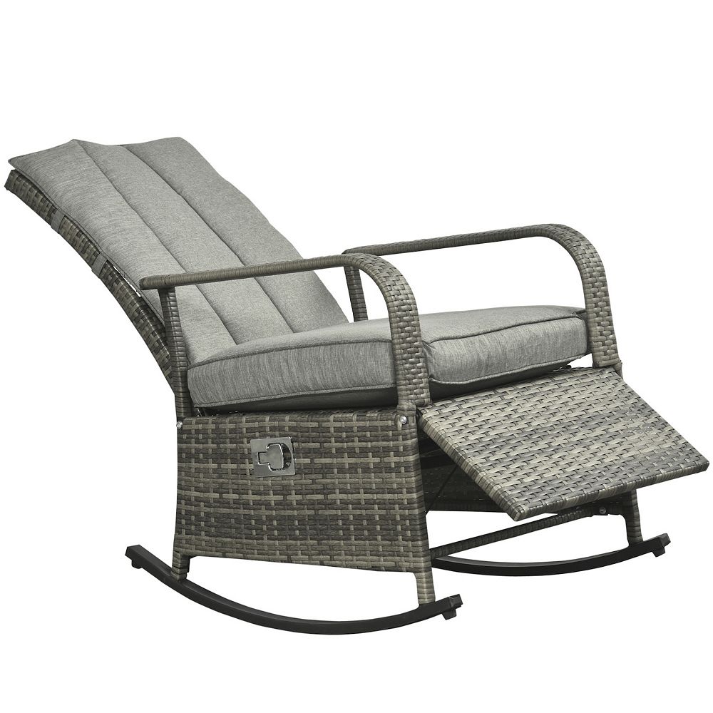 Adjustable Wicker Recliner Cushion Rocker Chair Pool Chaise Patio ...
