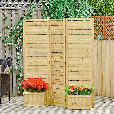Outsunny Wood Privacy Screen with 4 Planter Box Flower Pot Vegetable ...