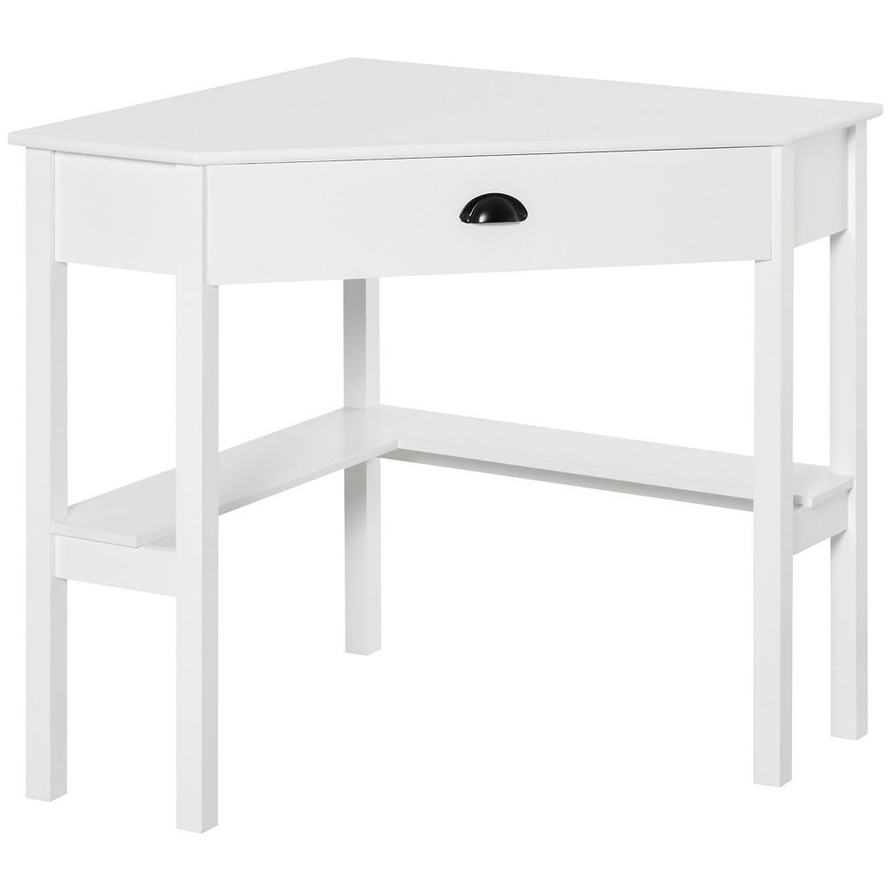 HOMCOM Corner Desk Triangle Computer Desk with Drawer and Storage ...