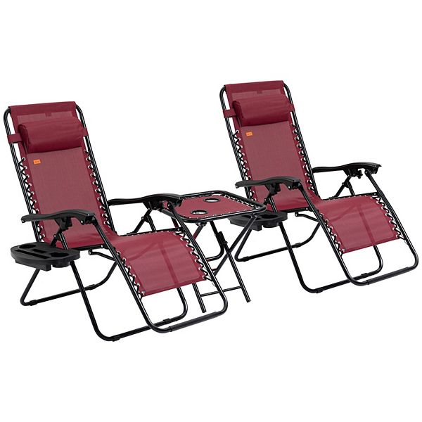 Zero Gravity Lounger Chair Folding Reclining Patio Chair W Side Table Brown