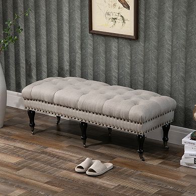 HOMCOM Mobile Upholstered Bench Rolling Button Tufted Fabric Accent ...