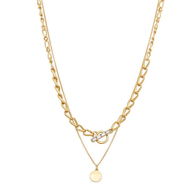Nine West Gold Tone Crystal Chunky Multi-Row Chain Necklace