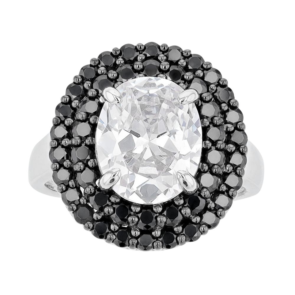 SIRI USA by TJM Sterling Silver Oval White Cubic Zirconia & Black Cubic ...