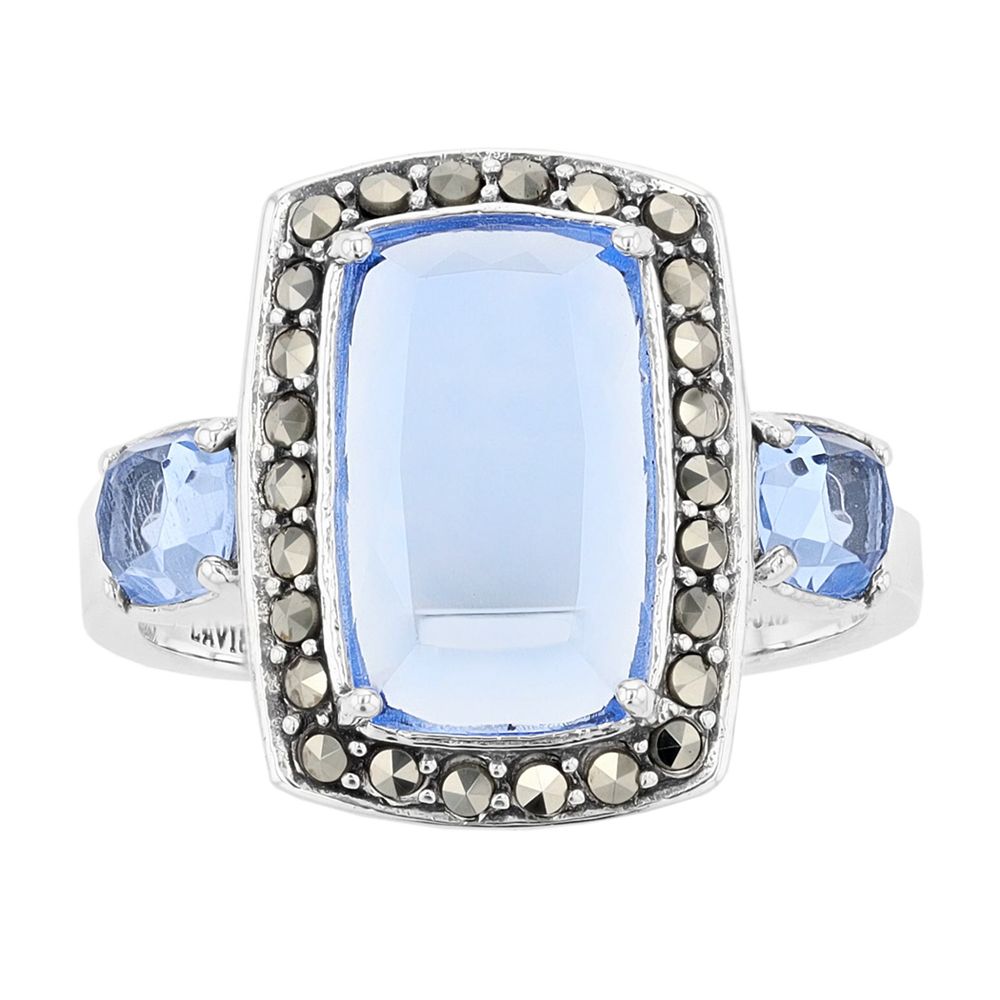 Lavish by TJM Sterling Silver Lab Created Blue Quartz & Marcasite Ring