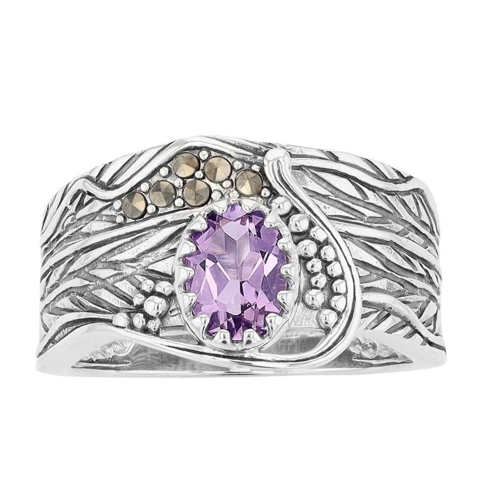 Lavish by TJM Sterling Silver Amethyst & Marcasite Ring