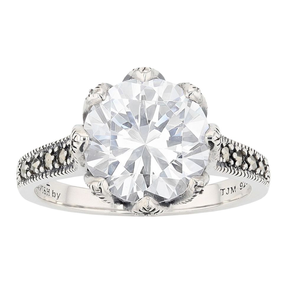 Lavish by TJM Sterling Silver White Cubic Zirconia & Marcasite Dome Ring