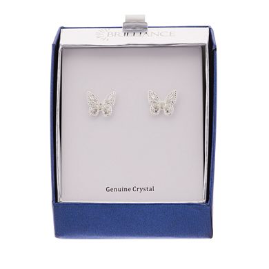 Silver Tone Cubic Zirconia & Crystal Butterfly Stud Earrings