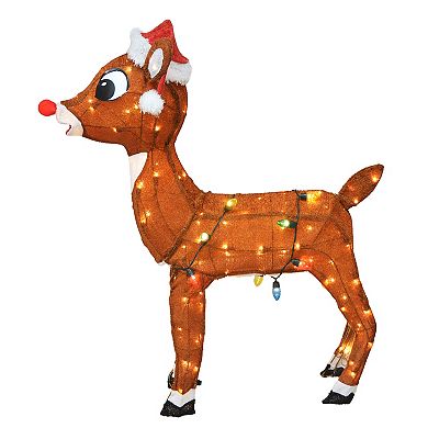 ProductWorks 24" Rudolph w/ Santa Hat Pre Lit Holiday Yard Decoration ...