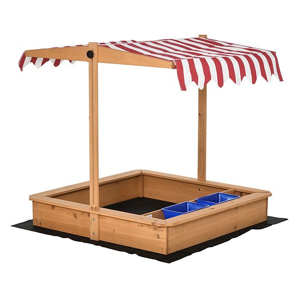 Outsunny Kids Wooden Sandbox Children Sand Play Station Outdoor with ...