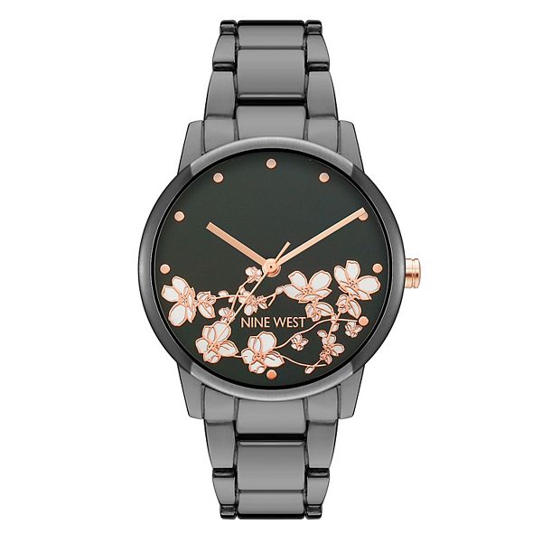 Nine West Women's Flower Dial Two Tone Watch