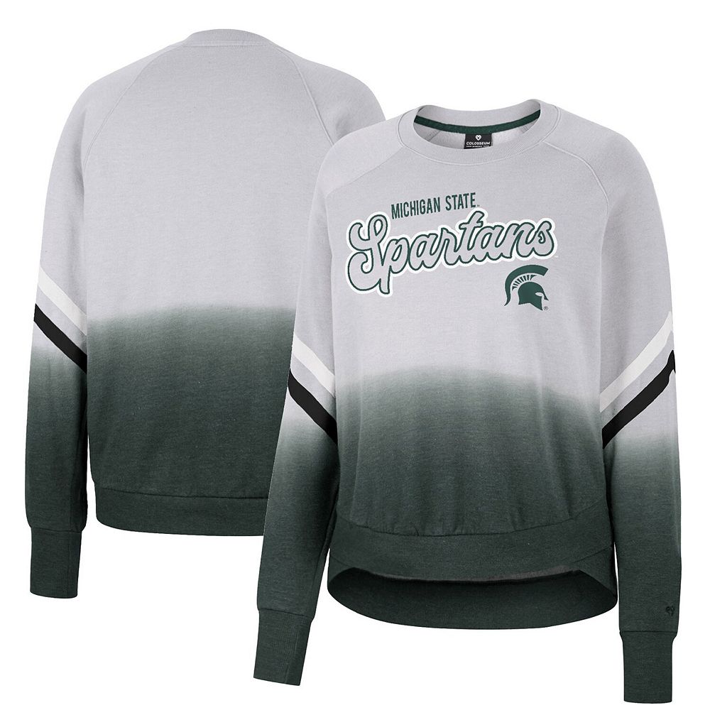 Women's Colosseum Gray Michigan State Spartans Cue Cards Dip-Dye Raglan ...