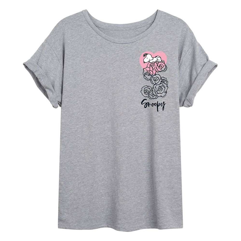 Juniors' Peanuts Snoopy Roses Oversized Tee