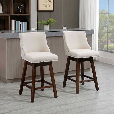 28 Upholstered Swivel Bar Height Nailhead Barstool Dining Chairs Set Dark Grey