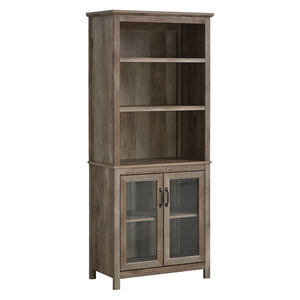71" Bookcase Storage Hutch Cabinet W/ Adjustable Shelves, Glass Doors ...