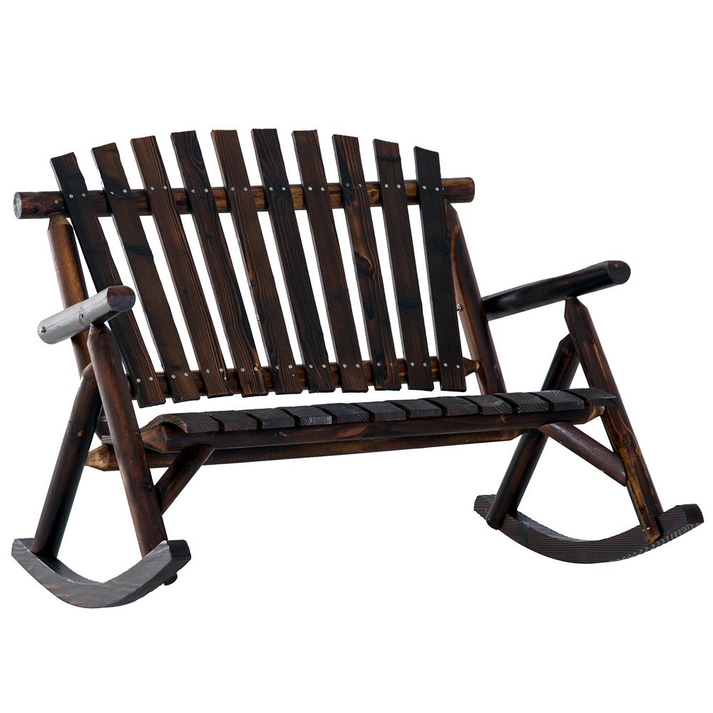 Wooden Adirondack Rocker Loveseat 2 Seat Wood Rocking Chair Porch