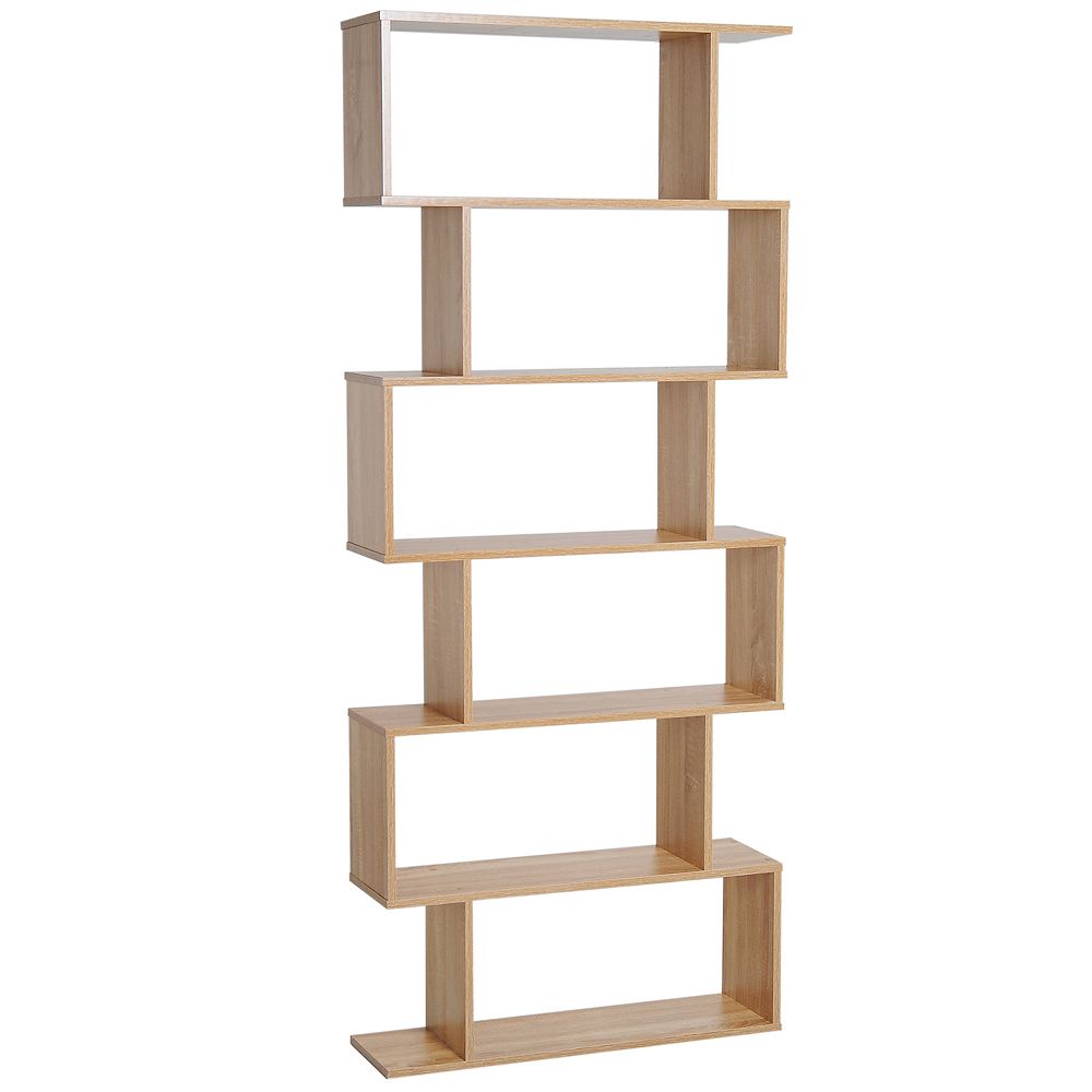HOMCOM 75"H Bookcase 6 Shelf S Shaped Bookshelf Wooden Storage Display ...