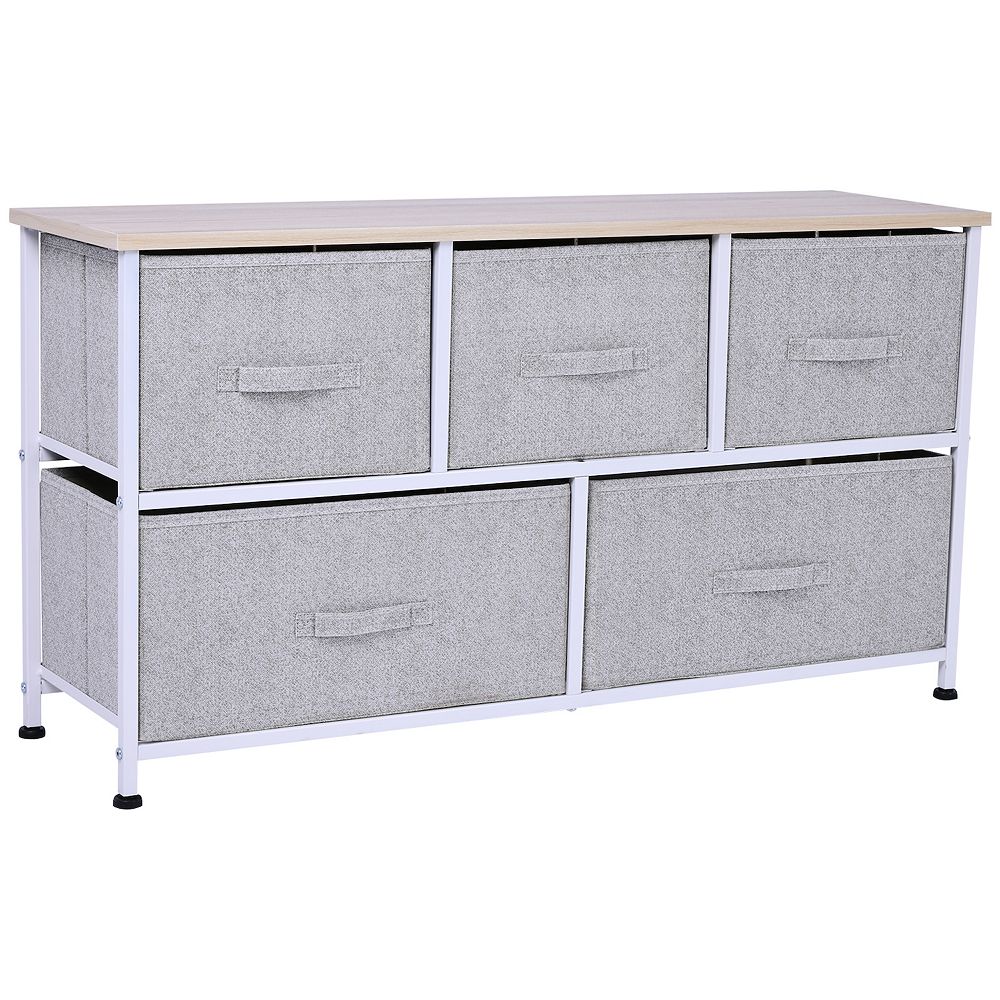 HOMCOM 40inch L Chest of Drawer, 5 Drawer Dresser Unit Horizontal Storage