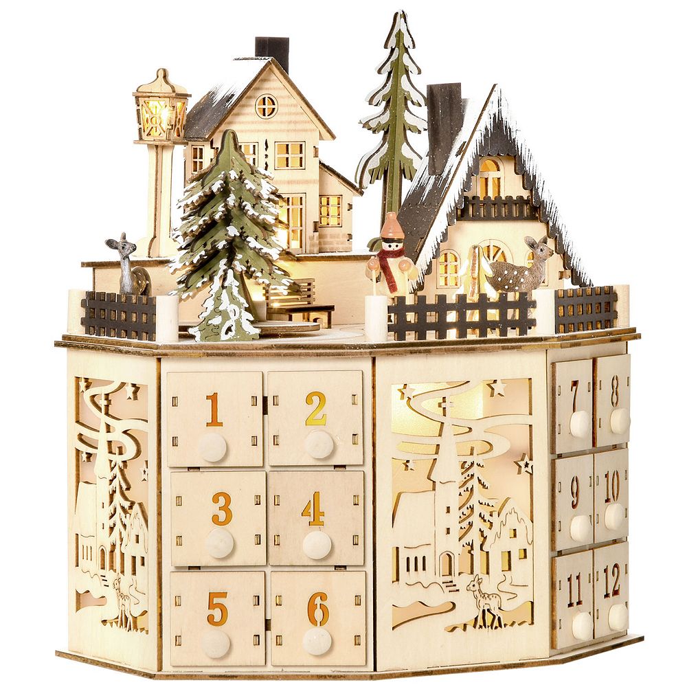 24 Day Light Up Wooden Christmas Advent Calendar Holiday Decoration W ...