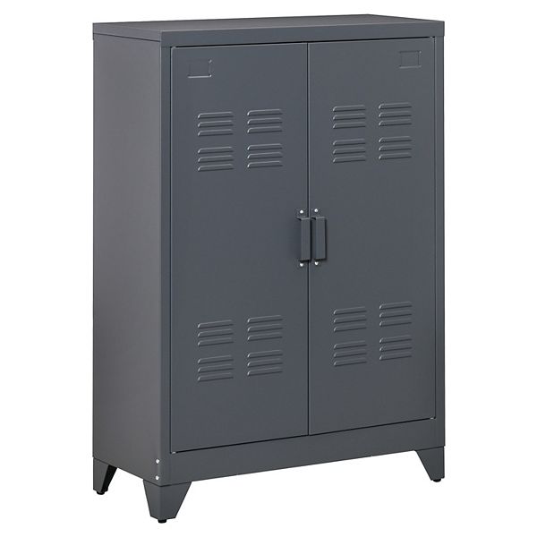 2-tier Steel Storage Cabinet W/ 2 Adjustable Shelves For Office Garage ...