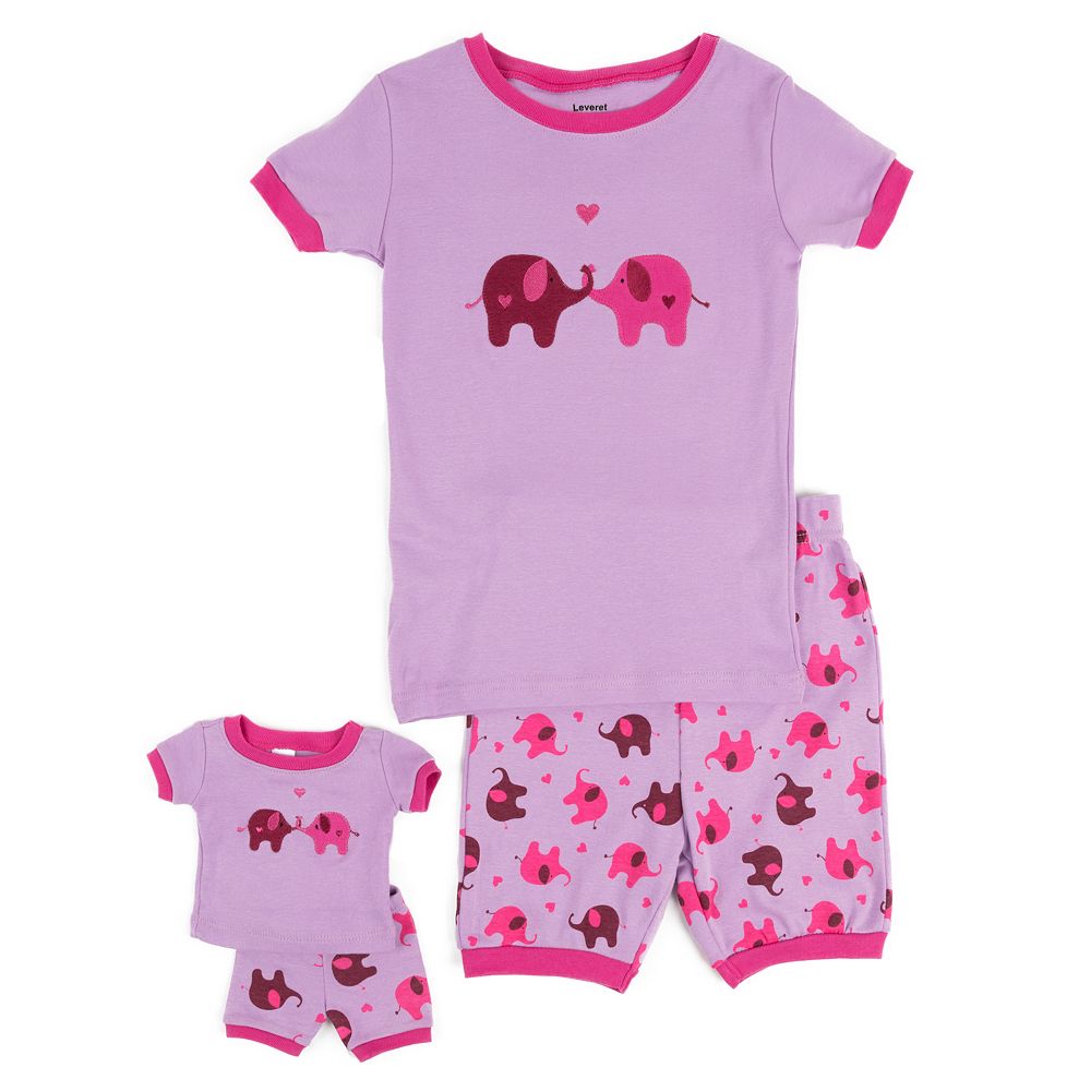 Leveret Girls and Doll Short Pajamas Elephants