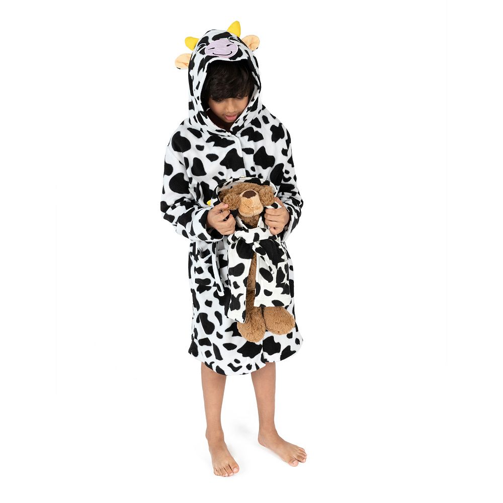 Leveret Girls and Doll Fleece Hooded Robe Cow