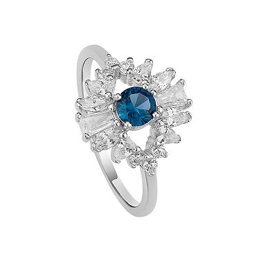 PRIMROSE Sterling Silver Cubic Zirconia & Simulated Sapphire Eye Ring