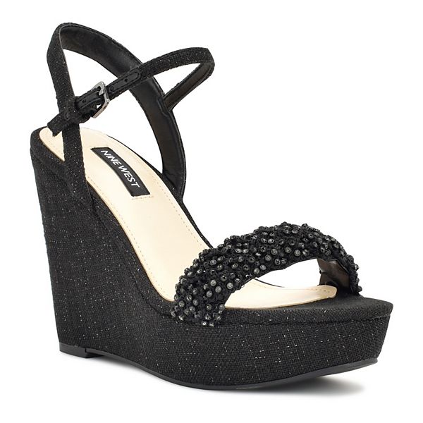 Nine West Womens Halora Embellished Wedge Sandals