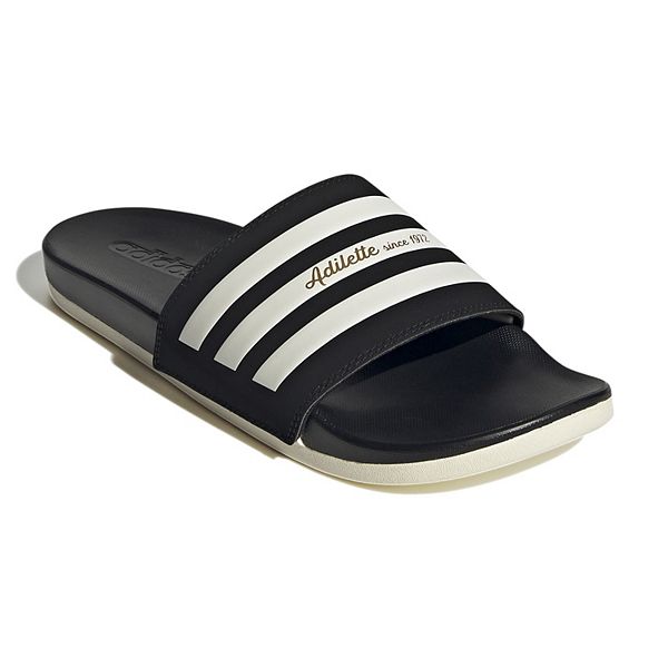 adidas Adilette Comfort Men's Striped Slide Sandals - Black White Gold ...