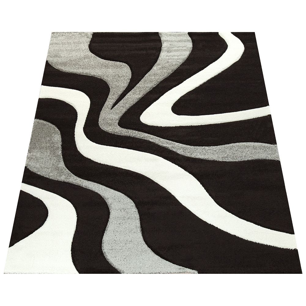 Designer Rug With Contour Cut And Modern Wave Pattern