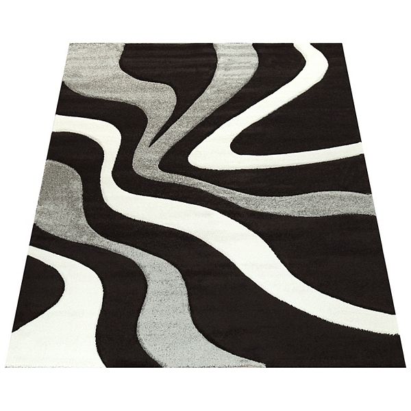 Designer Rug With Contour Cut And Modern Wave Pattern
