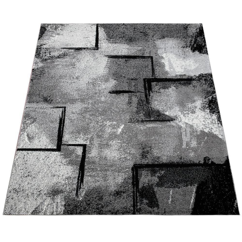 Grey White Area Rug Modern Design with Abstract Paint Effect