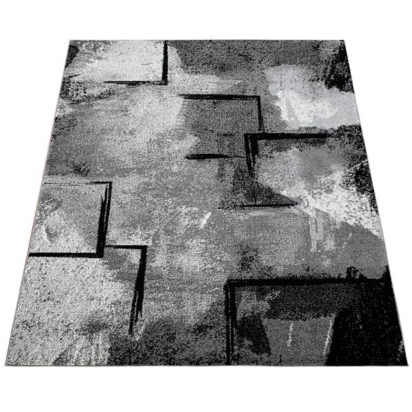 Grey White Area Rug Modern Design with Abstract Paint Effect
