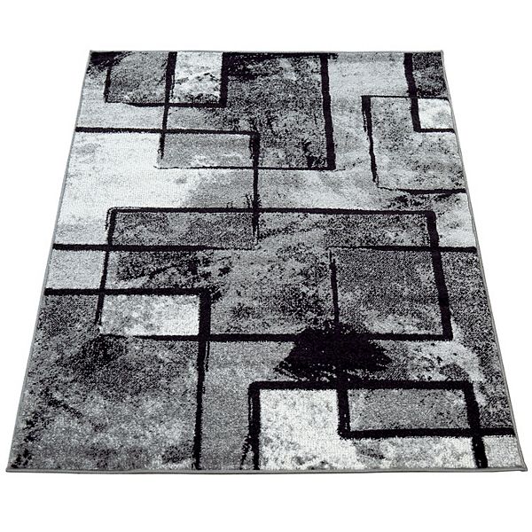 Modern Black-White Area Rug with Abstract Paint Effect
