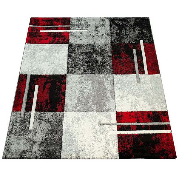Modern Designer Area Rug Checkered with Contour Cut